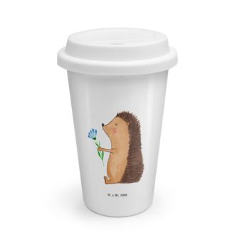 Mr. & Mrs. Panda To Go Becher Igel Blumen - Geschenk, Besuch, Kaffee to go Becher, Krankenhaus, krank, Gute Laune, lustige Spr&uuml;che, Thermotasse
