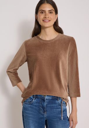 Cecil 3/4-Arm-Shirt CECIL, Damen, Gr. XXL (46), braun (creamy mocha), Web;Stoff;Cord, 73% Baumwolle, 24% Polyester, 3% Elasthan, unifarben, normal normal, R