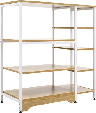 HOMCOM K&uuml;chenregal Standregal Lagerregal Eckregal mit 7 Einlegeb&ouml;den rutschfesten Fu&szlig;kappen Metallregal robust und stabil Metall MDF Stahl Wei&szlig;+Natur 90 x 40