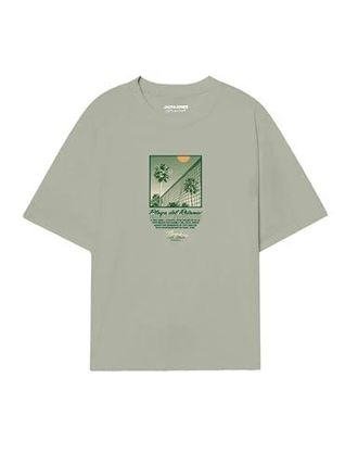Jack & Jones Joralmeria Palms T-Shirt SS Crew Neck FST pour Homme, Tint Celadon, M