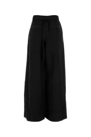 sacai Womens Embroidered Wool Wide-Leg Pant Black Exterior: Pantaloni Trousers