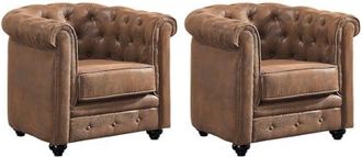 Vente-Unique Lot de 2 Fauteuils Chesterfield en Microfibre Aspect Cuir Vieilli