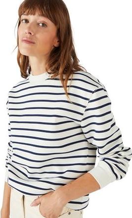 Damart Sweat-Shirt en Molleton Femme Blanc Rayé Taille 46/48