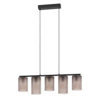 Eglo Hängelampe Colomera, Pendelleuchte 5-flammig über Esstisch, Elegante Esszimmerlampe aus Metall in Schwarz und Rauchglas, E27 Fassung, 80 cm