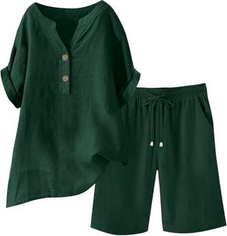 Generic Ensembles dété pour femmes, vêtements de détente, tunique à manches courtes et col en V, bermuda avec poches, cordon de serrage, vêtements de détente 