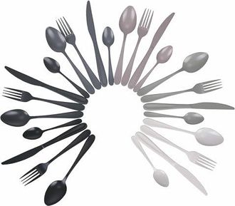 Villa D'Este Home Tivoli Shade of Stone Besteck-Set, 24-teilig, Edelstahl, matt, 6 verschiedene Teller