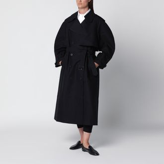 Anine Bing Pascale schwarzer Baumwoll-Maxi-Trenchcoat