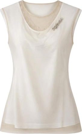 Simone Rocha Femme, Blouses et Chemises, Beige, Taille: 38 FR T-shirt &agrave; Manches Courtes Volant&eacute;es Superpos&eacute; avec Bordure en Dentelle Liquide