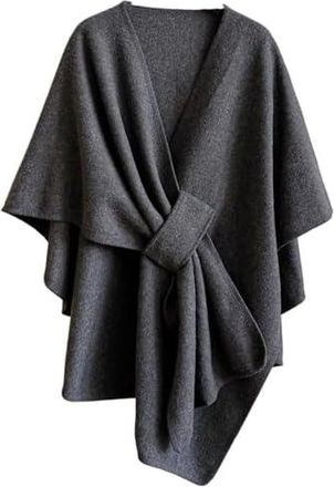 Generic The Fleece Drape Ch&acirc;le Poncho Doux Ouvert sur le Devant Femme &Eacute;l&eacute;gant Ch&acirc;le Wrap Pull pour Printemps Automne Hiver, gris fonc&eacute;, Taille unique