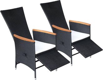 vidaXL Vidaxl - inlife Chaise inclinable de jardin 2pc et coussins R&eacute;sine tress&eacute;e Noir