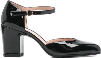 Bally Hohe Schuhe - Glossy Black Block Heeled Strap Pumps - Gr. 37,5 (EU) - in Schwarz - f&uuml;r Damen