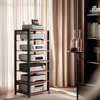 Generic 7-stufiges Audio-Komponenten-Rack - Verstellbare Holzregale, AV-Geräteschrank Mit 360°-Drehrollen Und Feststellbremse, Mehrzweck-Aufbewahrungsständer 