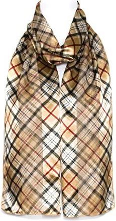 Hat To Socks Foulard en Mousseline de Satin avec Motif à Carreaux Écossais (Beige)