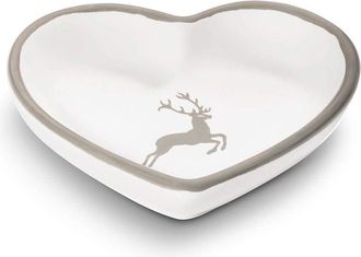 Gmundner Keramik Herzschale Grösse: l= 8.8 cm x b= 10 cm x h= 2.4 cm grauer Hirsch Geschirr, handgemacht in Österreich