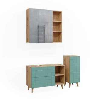 Vicco Badm&ouml;bel-Set Mintgr&uuml;n Rudi, bestehend aus Bad Spiegelschrank, Waschbeckenunterschrank, Midischrank - Viel Stauraum Oben und unten
