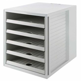 Han Schubladenbox schrank-set karma 5 Schubladen din A4 din C4 Kunststoff 80-100 % Rezyklat Geh&auml;usefarbe: &ouml;ko-grau Farbe der Schublade: &ouml;ko-grau