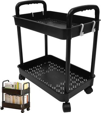 Generic Rollwagen 2 Etagen, Multifunktionaler Aufbewahrungswagen Feststellbaren Rädern, Ausziehbarer Aufbewahrungswagen Aus Kunststoff Für Schlafzimmer, Küche