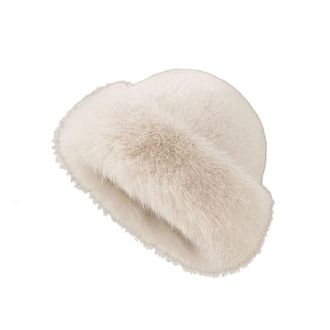 Generic Chapeau cloche dhiver en fausse fourrure, chapeau chaud en fausse fourrure de vison pour femme pour lext&eacute;rieur, beige, Taille unique
