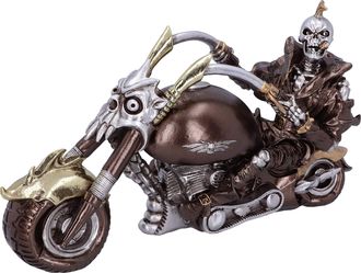 Nemesis Now Wheels of Steel Steampunk Motorrad-Skelett-Figur, 29 cm, silberfarben
