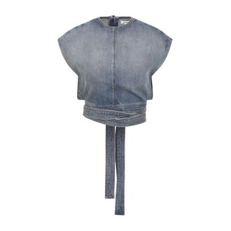 Alaia Femme, Tops, Bleu, Taille: 36 FR Belted Denim Crop Top