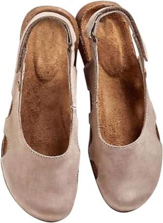 Minetom Sandales Femme Été Plat Sandales De Plage À Bout Fermé Sabots Confort Rome Sandale Mary Janes Chaussures A Abricot 40 EU