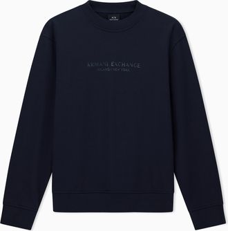 A|X Armani Exchange Mens Long Sleeve, Front Tone on Tone Logo Sweatshirt, Blue, S