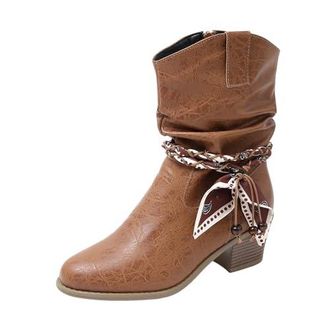 Generic Bottes western pour femme - Large mollet d&eacute;contract&eacute; - Style ethnique - Talon &eacute;pais - Fermeture &eacute;clair lat&eacute;rale - Confortable - &Agrave; enfiler - Classique,