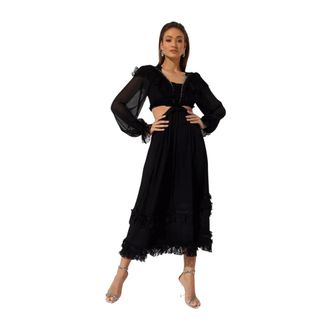 IXIAH Schwarzes Zinna Midi Kleid - - Dresses - Damen - Schwarzk - 2XS