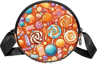 Generic Circle Sac &agrave; bandouli&egrave;re pour femme, petit sac &agrave; bandouli&egrave;re orange bonbon avec fermeture &eacute;clair, bretelles r&eacute;glables, sac &agrave; main rond d&eacute;contract&eacute; pou