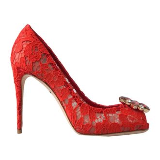Dolce & Gabbana Rote Spitze Kristallabs&auml;tze - - Shoes - Damen - Rot - 36 1/2 EU