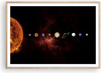 Arttor Poster Rahmen helle Eiche Deko 100x70cm Sonnensystem Planeten Kosmos Wandposter Wanddeko Bild Wand Kunstdruck Wandbilder Dekoration Wohnzimmer Schlafz