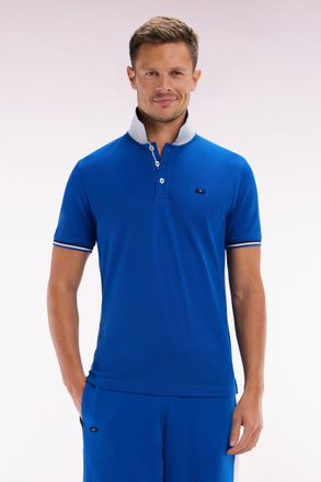 Eden Park Polo &Agrave; Manches Courtes En Coton Bleu Col Contrast&eacute; Coupe Droite