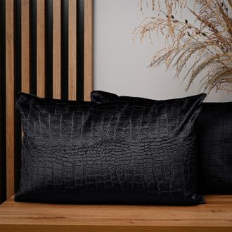 MG Design 2er Set Kissenbezüge 40 x 60 cm in Schwarz - mit Reißverschluss, strukturstark mit Kroko-Prägung, weich & pflegeleicht