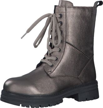 Marco Tozzi Damen Stiefeletten zum Schnüren aus Leder mit Blockabsatz, Silber (Pewter), 37 EU