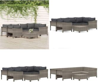 vidaXL 7-tlg. Garten-Lounge-Set mit Kissen Grau Poly Rattan - Gartenm&ouml;bel - Rattan