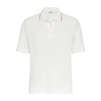 Brunello Cucinelli Femme, Tops, Blanc, Taille: 42 FR Polo Piquet Blanc