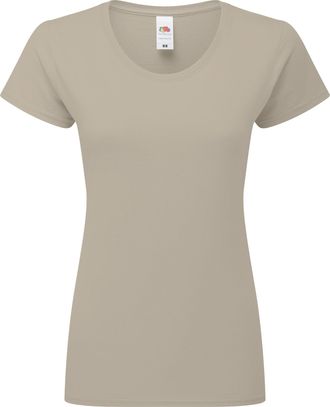 Fruit Of The Loom Ladies Iconic 195 - figurbetontes Damen Shirt aus gek&auml;mmter Baumwolle, Rundhals Basic T-Shirt mit Seitenn&auml;hten, Farbe:Desert Sand, Gr&ouml;&szlig;e:XS