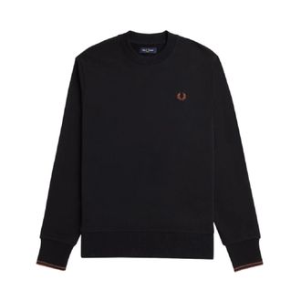 Fred Perry Baumwoll-Crewneck-Sweater mit geripptem Saum - - Sweatshirts & Hoodies - Herren - Schwarzk - L