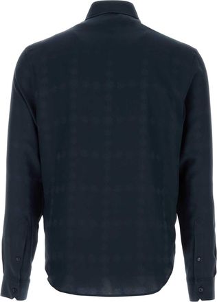 Versace Silk Cr&ecirc;pe-Satin Jacquard Shirt - Navy