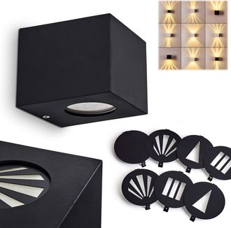 HOFSTEIN LED Au&szlig;enwandleuchte Jonava, Up & Down Wandlampe aus Kunststoff in schwarz, 2-flammige Au&szlig;enleuchte mit Lichteffekt w&auml;hlbar aus 4 Mustern, 2 x LED 2 W