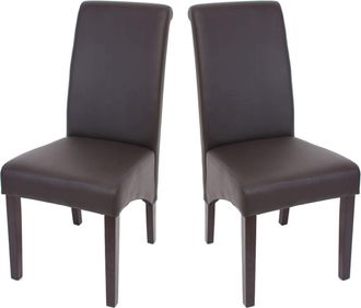 Mendler 2er-Set Esszimmerstuhl Küchenstuhl Stuhl M37 - Kunstleder matt, braun, dunkle Füße