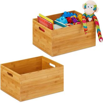 Relaxdays 2 x Aufbewahrungskiste Bambus, stabil, offen, Ordnungsbox ohne Deckel, H x B x T: 21 x 40 x 30 cm, Bambuskiste, natur