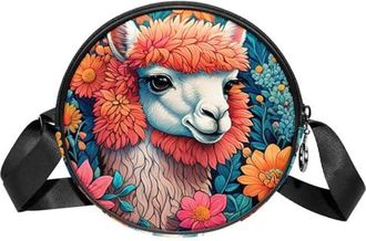 Generic Petit sac &agrave; bandouli&egrave;re circulaire pour femme, sac &agrave; bandouli&egrave;re en alpaga avec fermeture &eacute;clair et bretelles r&eacute;glables style d&eacute;contract&eacute; pour femmes 