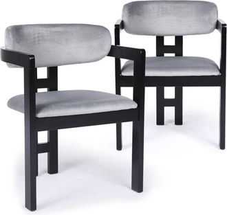Menzzo Lot de 2 chaises design Oregon Bois noir et Velours Gris