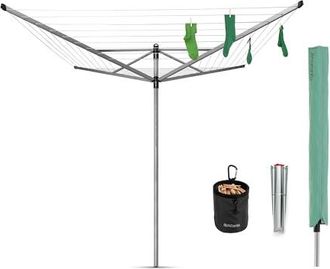 Brabantia S&eacute;choir Lift-O-Matic - Etendoir Linge Ext&eacute;rieur - Antid&eacute;rapantes - R&eacute;sistantes aux UV, 50m - Rotation Fluide - Pratique - Douille en M&eacute;tal &agrave; Planter D