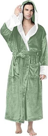 Generic Hommes Casual Solide Patchwork &Agrave; Capuche V&ecirc;tements Loisirs Cordon De Serrage Manches Trois Quarts Peignoir Pyjama Plaid Pyjama Pantalon Unisexe, Vert,