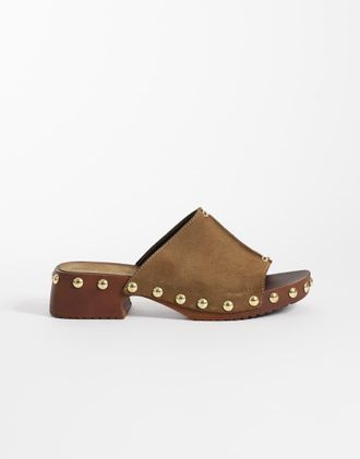 Asos Franco - Hochwertige Mules-Sandalen im Clogs-Stil aus Wildleder in Olivgr&uuml;n