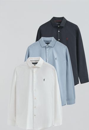 Polo Club Dreierpack Herrenhemden wei&szlig;, marineblau und hellblau aus Popeline im Slim Fit mit Rigby Go-Logo