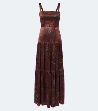 Agua Bendita Robe longue Lima en satin &agrave; imprim&eacute;