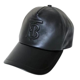 Burberry Casquette en cuir pr&eacute;-achet&eacute;e avec logo TB emboss&eacute; - Femme - Pre-owned - Noir - Taille: ONE Size
